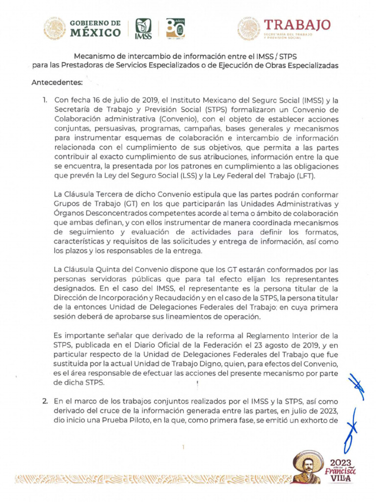 Mecanismos Intercambio Informacion IMSS STPS - ICSOE | PDF