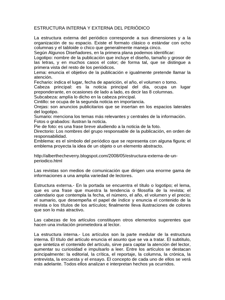 Estructura Interna y Externa Del Periódico | PDF | Periódicos