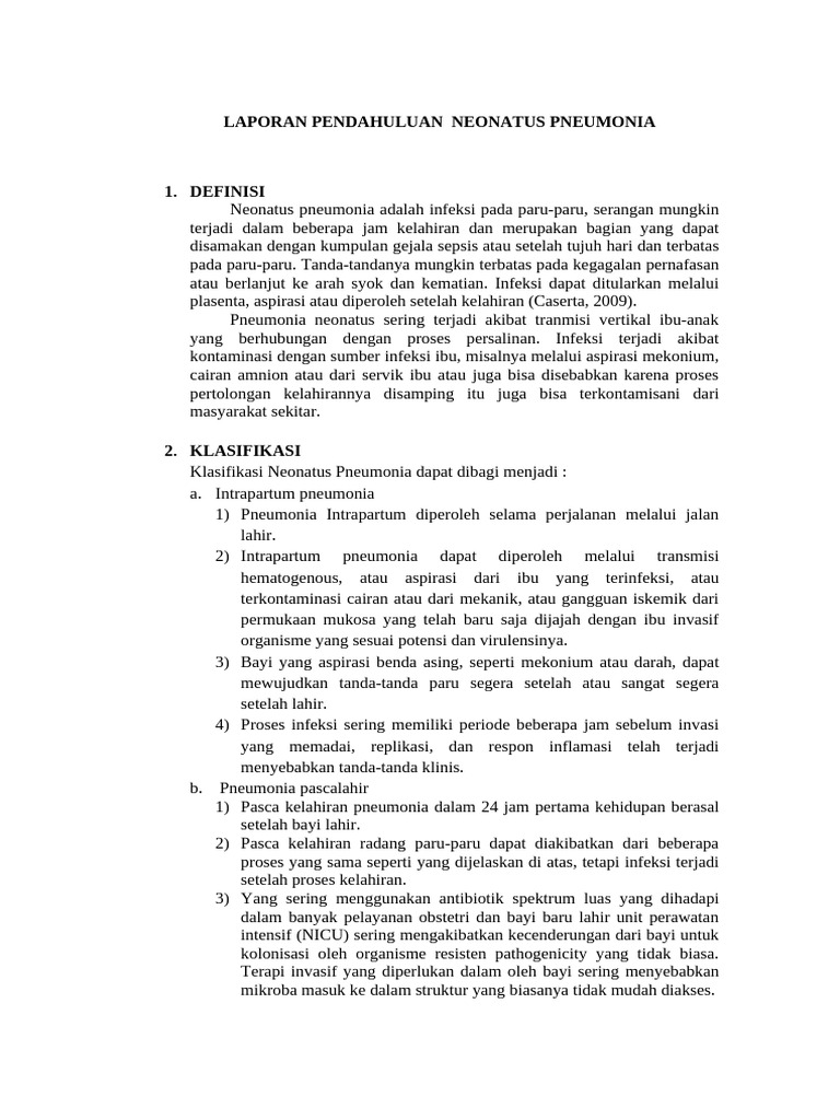 Laporan Pendahuluan Neo Pneumonia | PDF