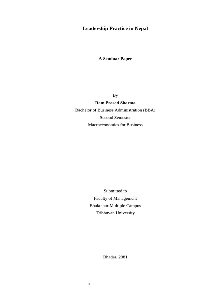 BBA ECO Seminar Paper Sample With Acknowledgements 2081 | PDF ...