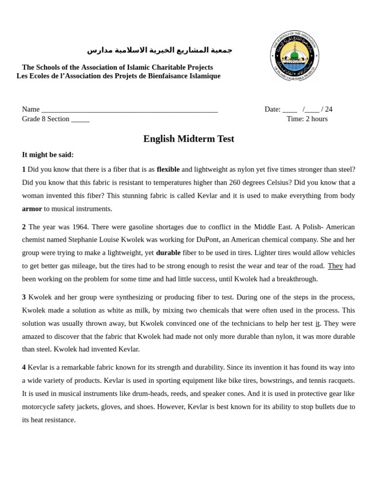 Power of Solar Energy Comp. Test | PDF | Materials