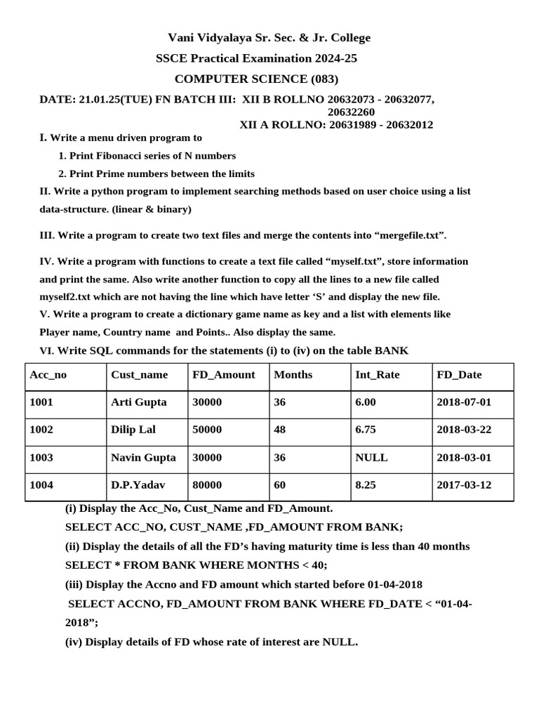 Batch Iii 21.01.25 FN CS Practical 24-25 | PDF