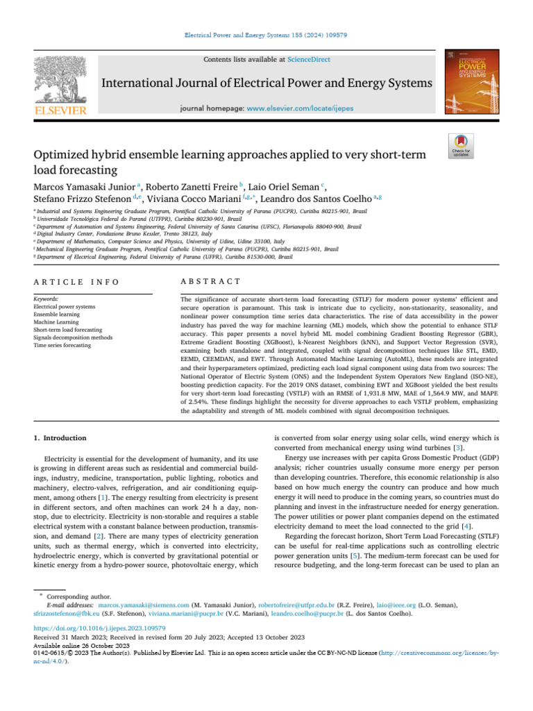 Optimized hybrid ensemble learning approaches applied to very short-term load forecasting | PDF ...