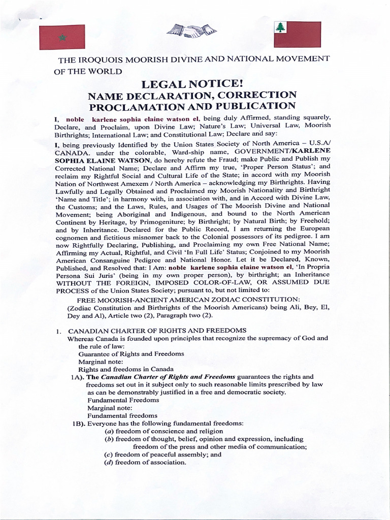 Legal Notice Name Declaration Karlene Watson El | PDF
