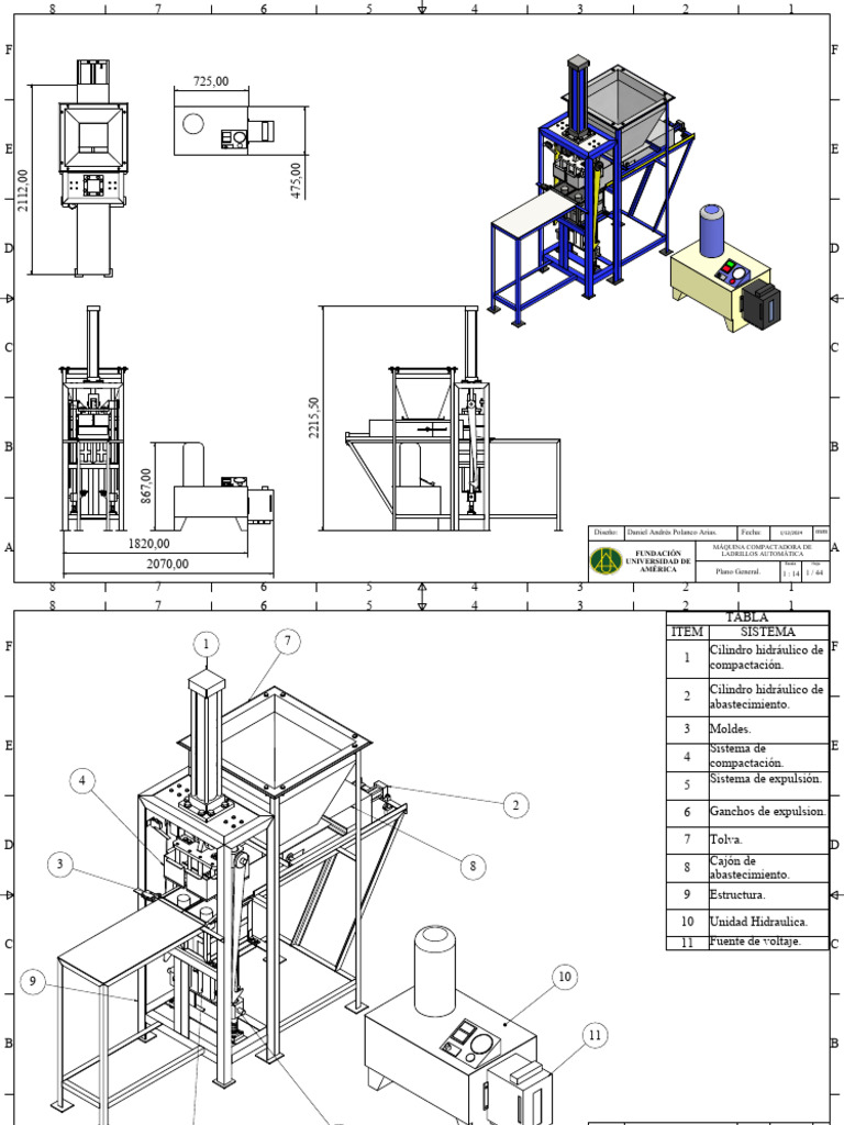 Diseño de Máquina Compactadora de Ladrillos | PDF | Tornillo | Materiales