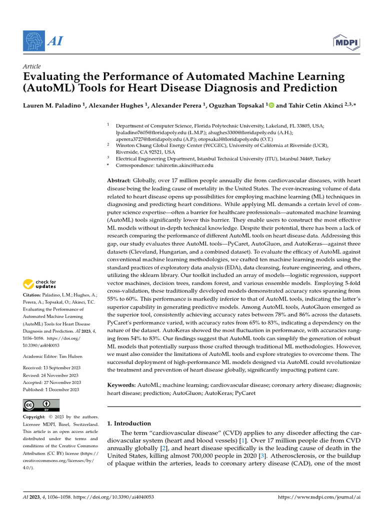 Evaluating The Performance of Automated Machine Learning (AutoML) Tools For Heart Disease ...