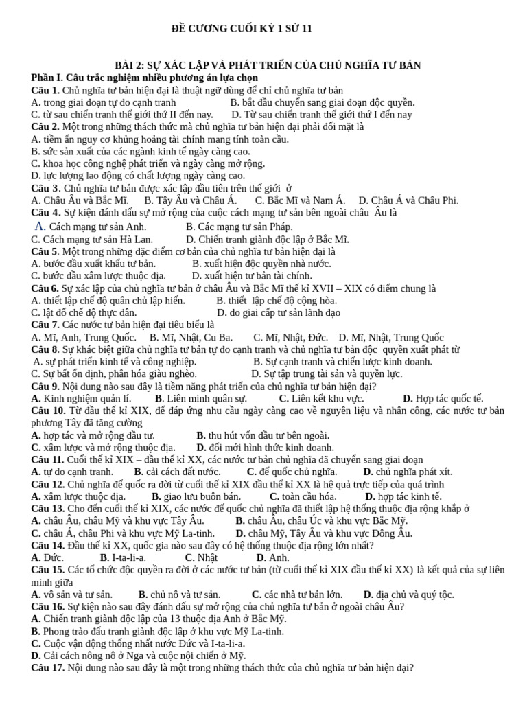 ĐỀ CƯƠNG SỬ 11 HKI TAM PHƯỚC GỬI HS | PDF