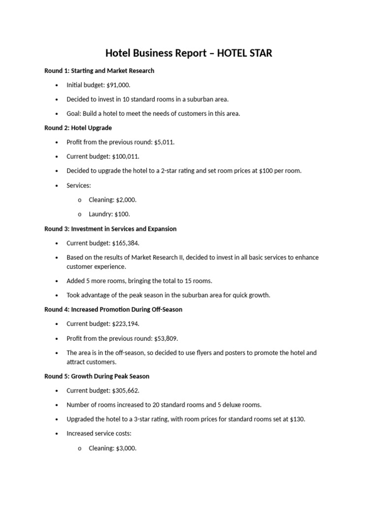 Hotel Business Report | PDF | Banks | Investing