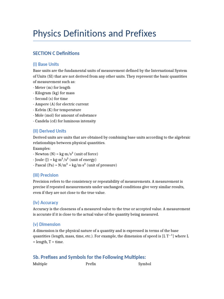 Physics_Definitions_and_Prefixes | PDF