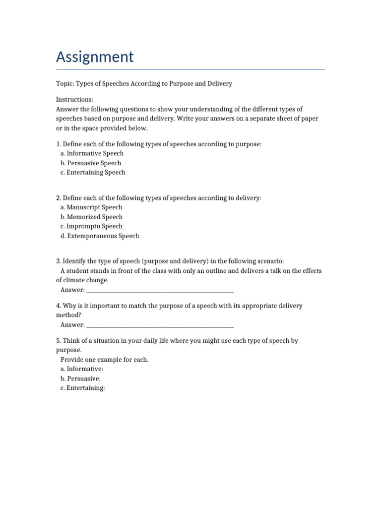 Types_of_Speeches_Assignment | PDF