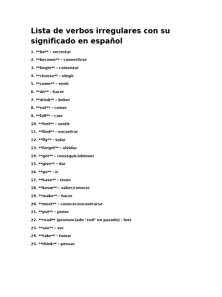 Principales verbos irregulares en inglés | PDF