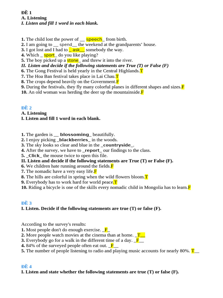 Listening Test for Grade 8 Students | PDF | Vietnamese People | Vietnam
