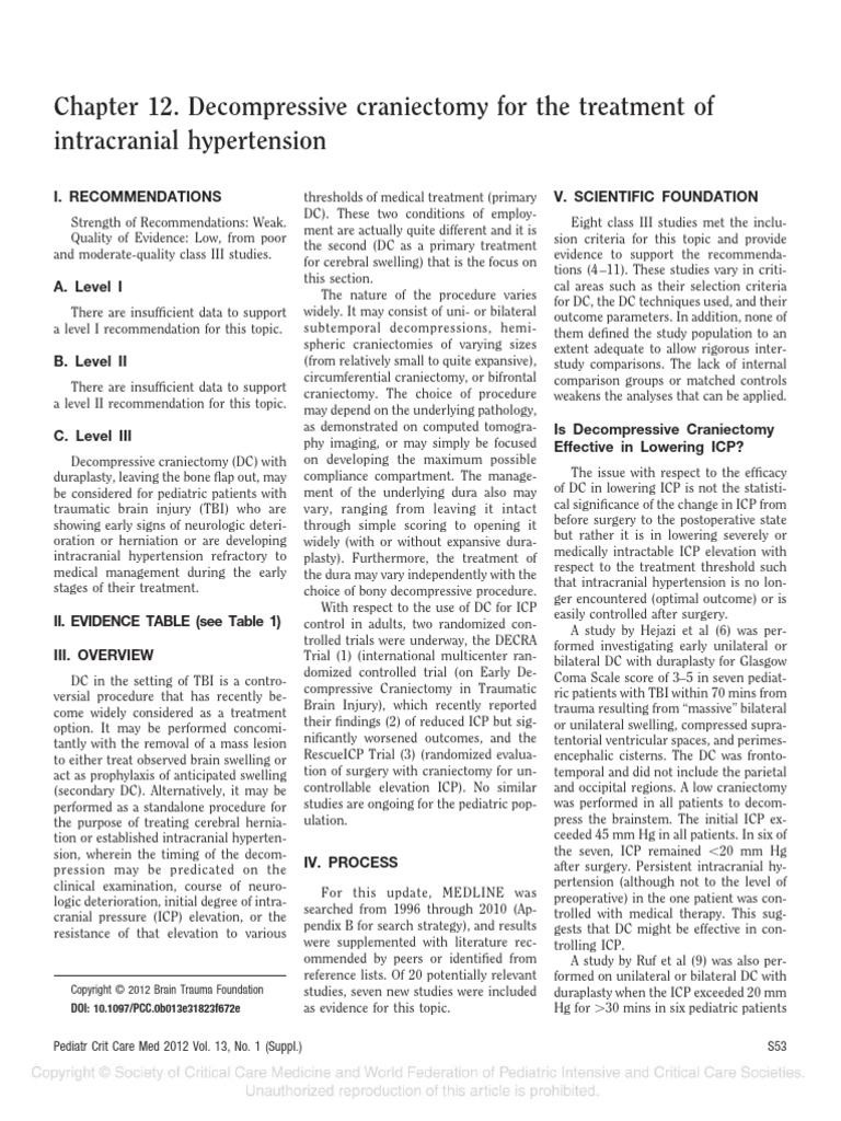 Chapter 12 Decompressive Craniectomy For The.13 | PDF | Traumatic Brain ...