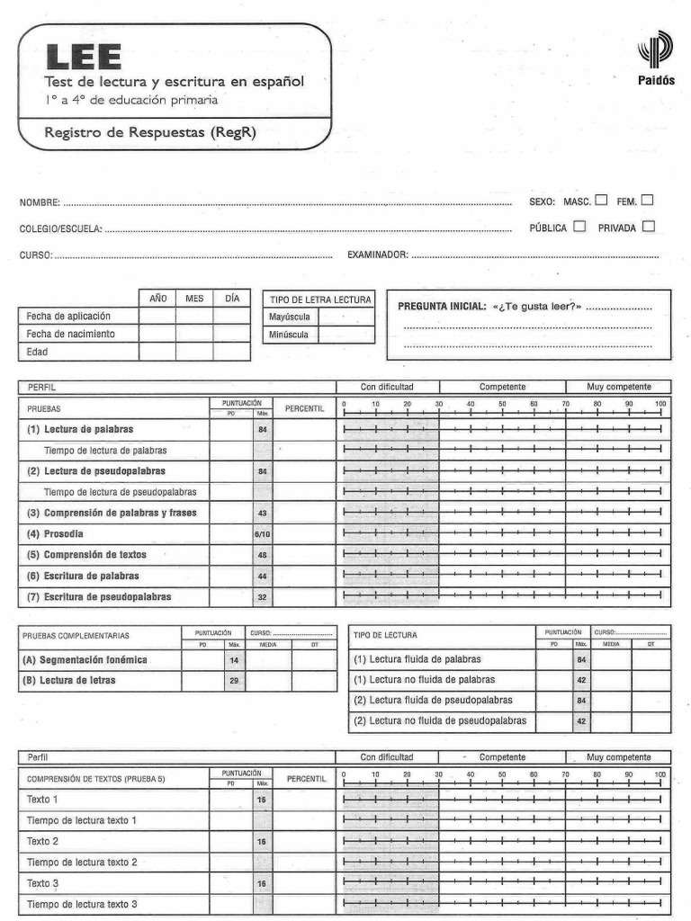 Test de Lectura y Escritura Primaria | PDF | Diseño gráfico ...
