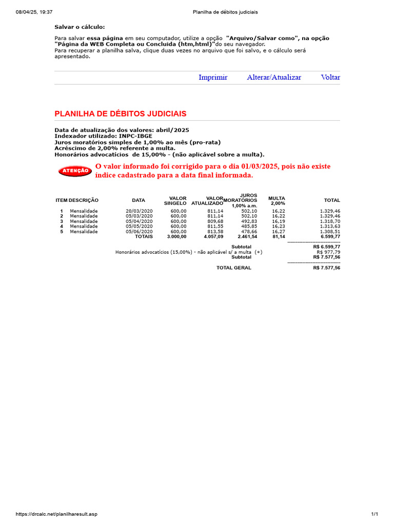 Planilha de débitos atualizados EX 3 | PDF | Informática
