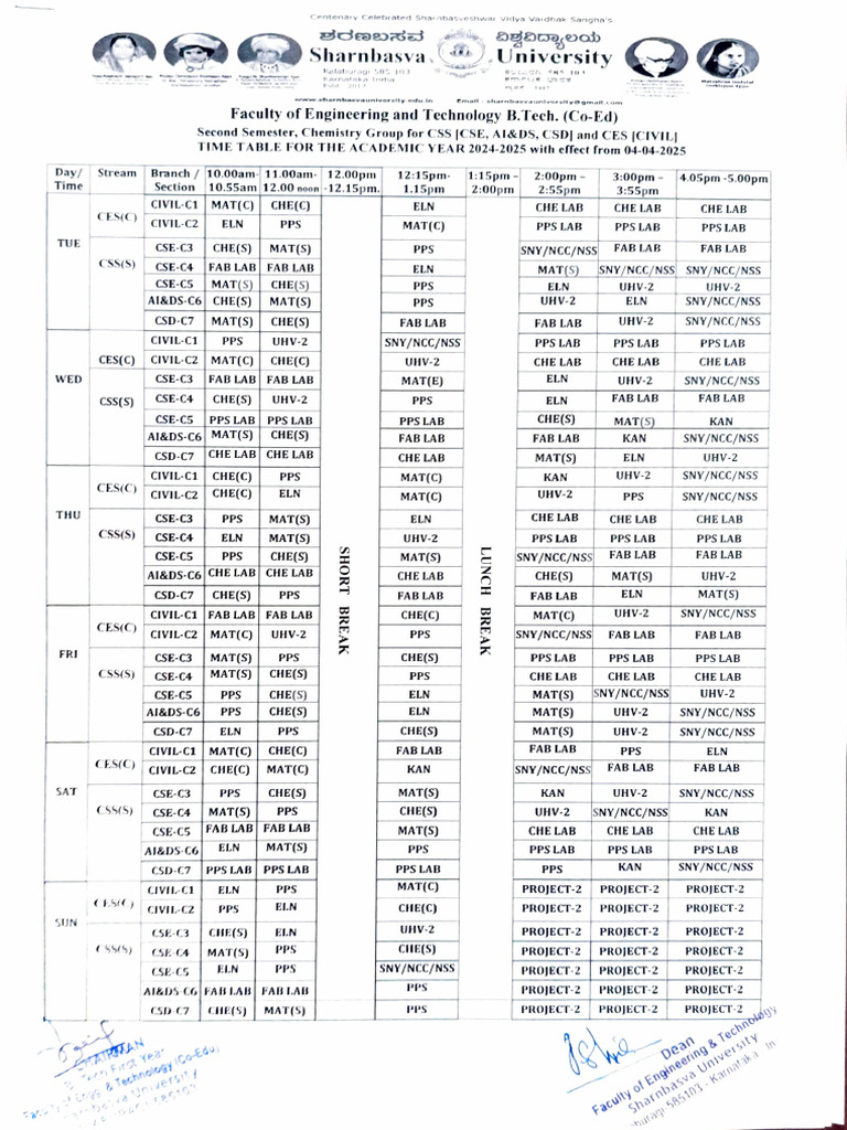 Second Sem C-Cycle Time Table | PDF