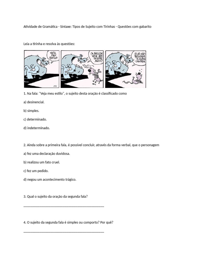 TIPOS DE SUJEITO | PDF | Assunto (gramática) | Famílias linguísticas