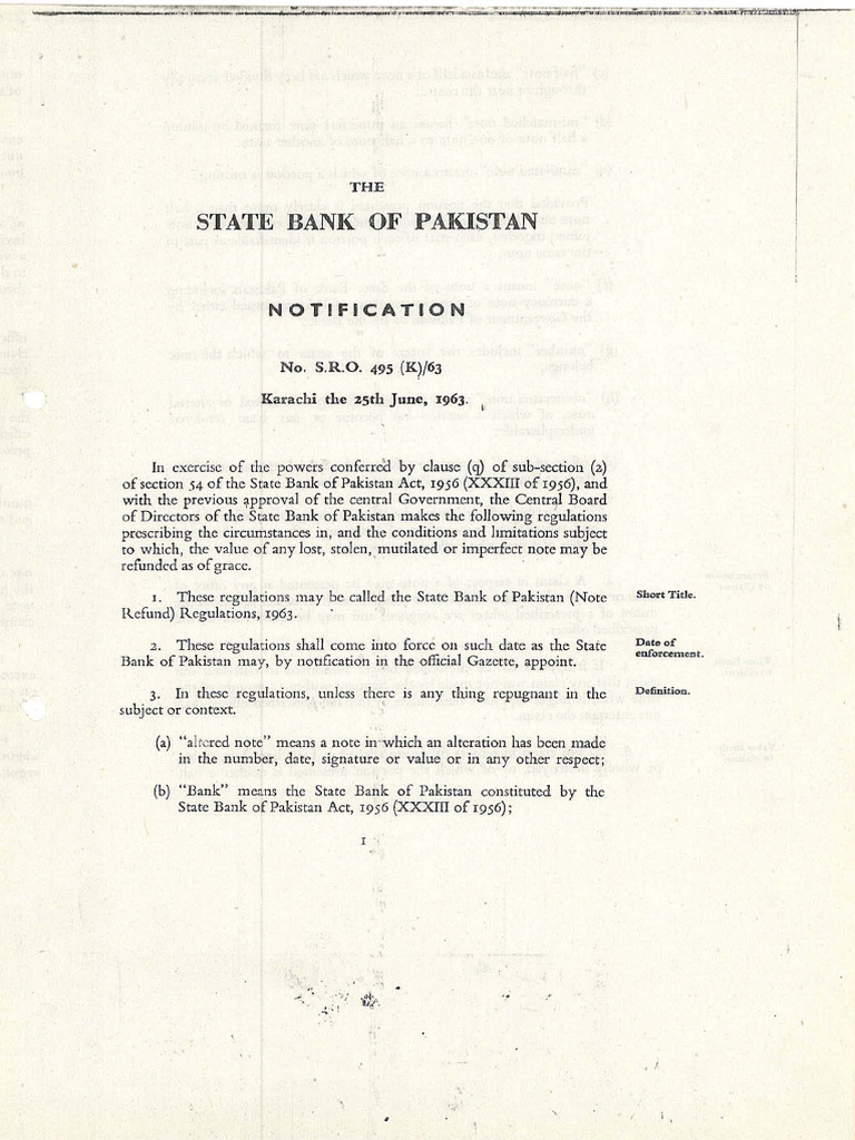 SBP NoteRefundRegulations 1963 | PDF