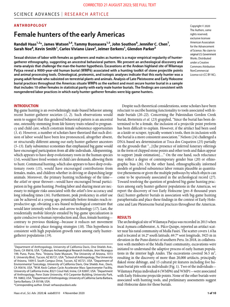 Sciadv Abd0310 | PDF | Hunter Gatherer | Paleolithic