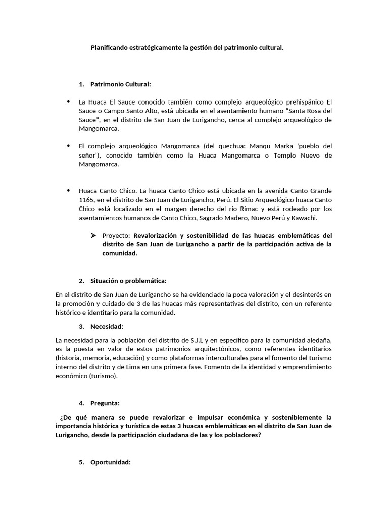 Planificando Estratégicamente La Gestión Del Patrimonio Cultural | PDF