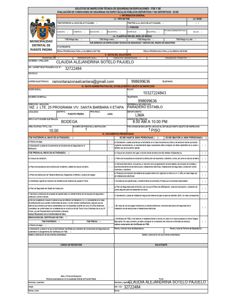 Formato para Solicitud Itse Riesgo Bajo Medio | PDF | edificio | Hospital