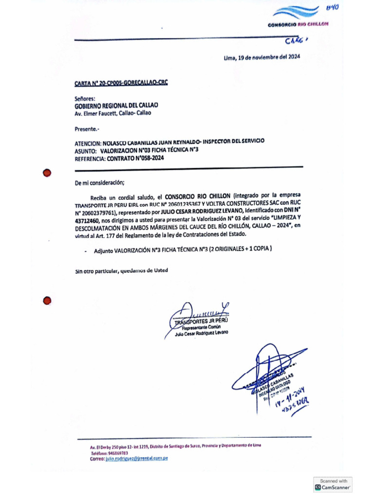 Carta #020-Cp005-Gorecallao-Crc-Firmada | PDF