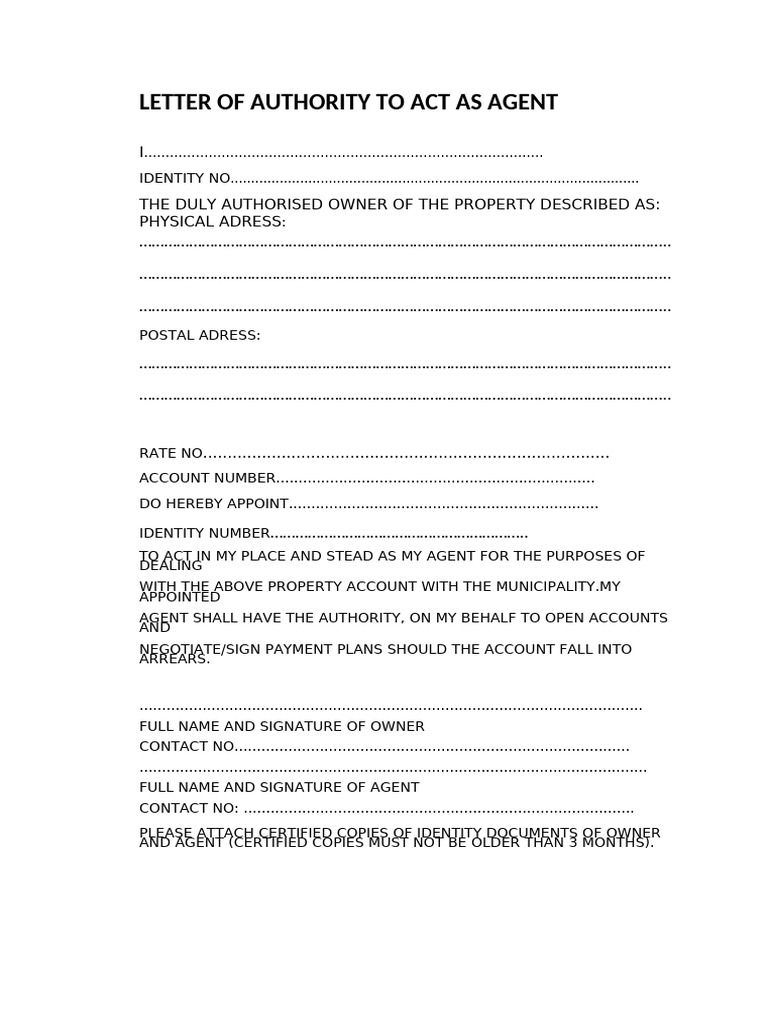 LETTER OF AUTHORITY TO ACT AS AGENT | PDF