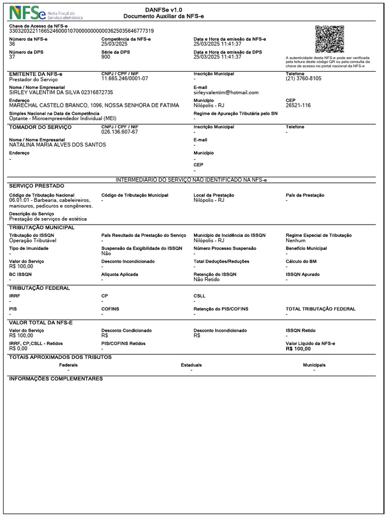 A Autenticidade Desta NFS-e Pode Ser Verificada Pela Leitura Deste ...