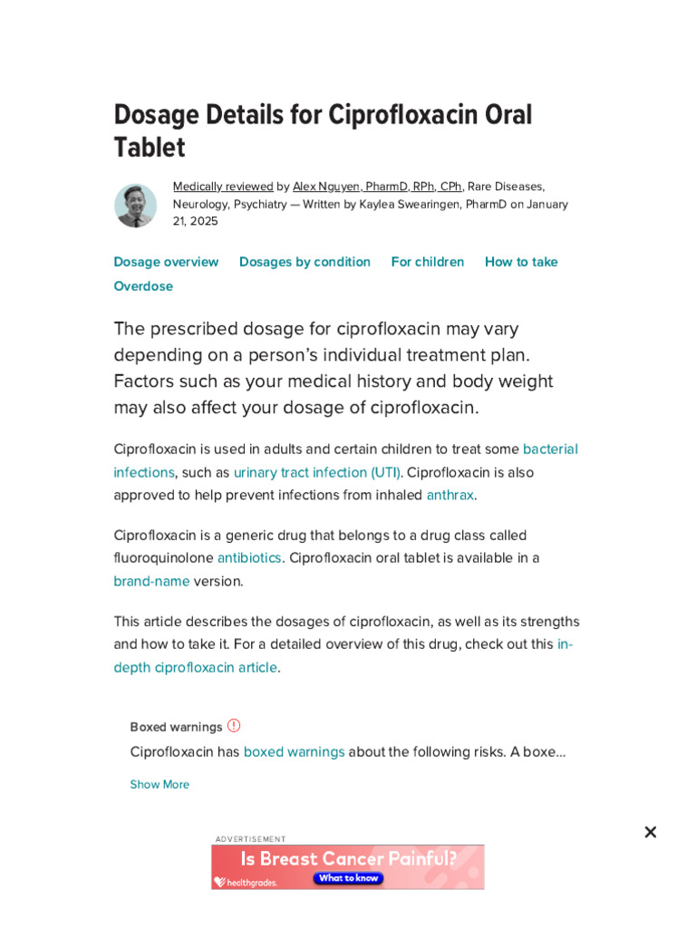 Ciprofloxacin Oral Dosage Guide | PDF | Dose (Biochemistry) | Chemistry