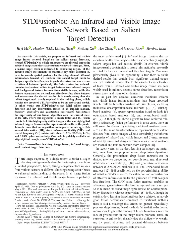 STDFusionNet An Infrared and Visible Image Fusion Network Based On Salient Target Detection ...