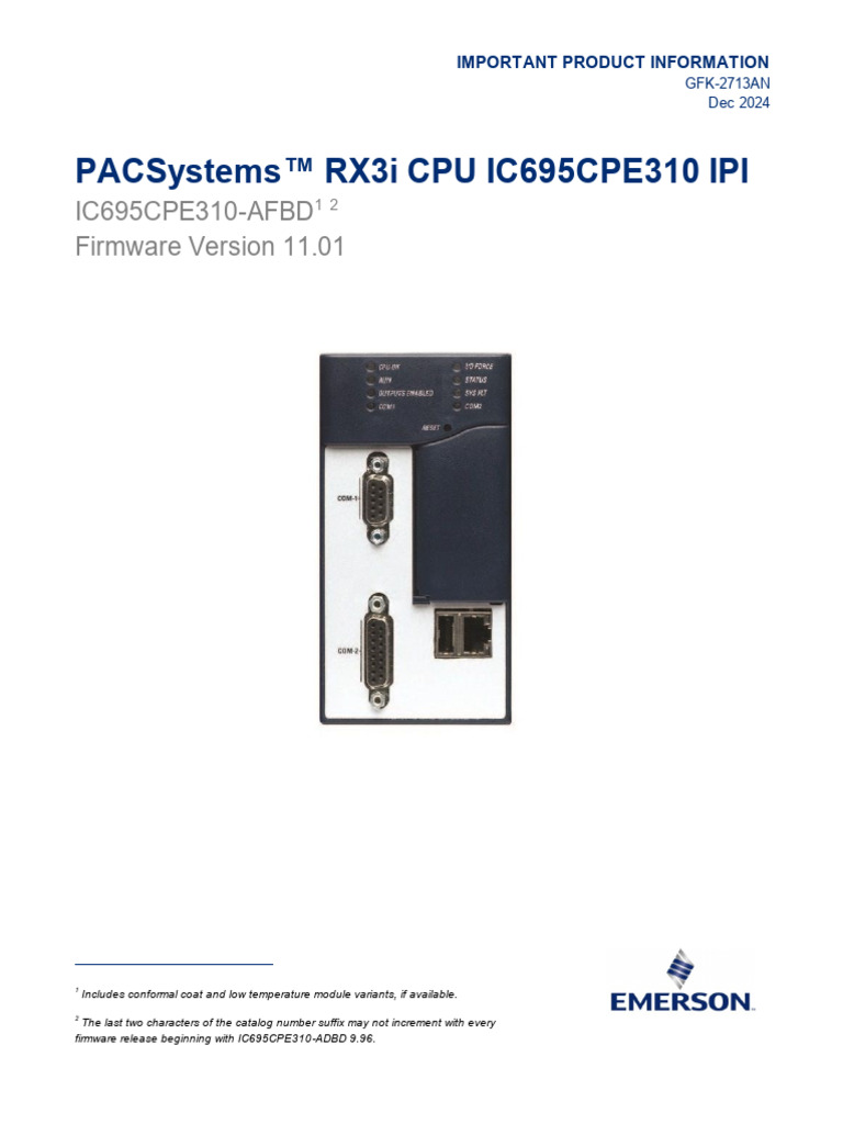 GFK-2713AN_IC695CPE310_IPI | PDF | Programmable Logic Controller | Central Processing Unit