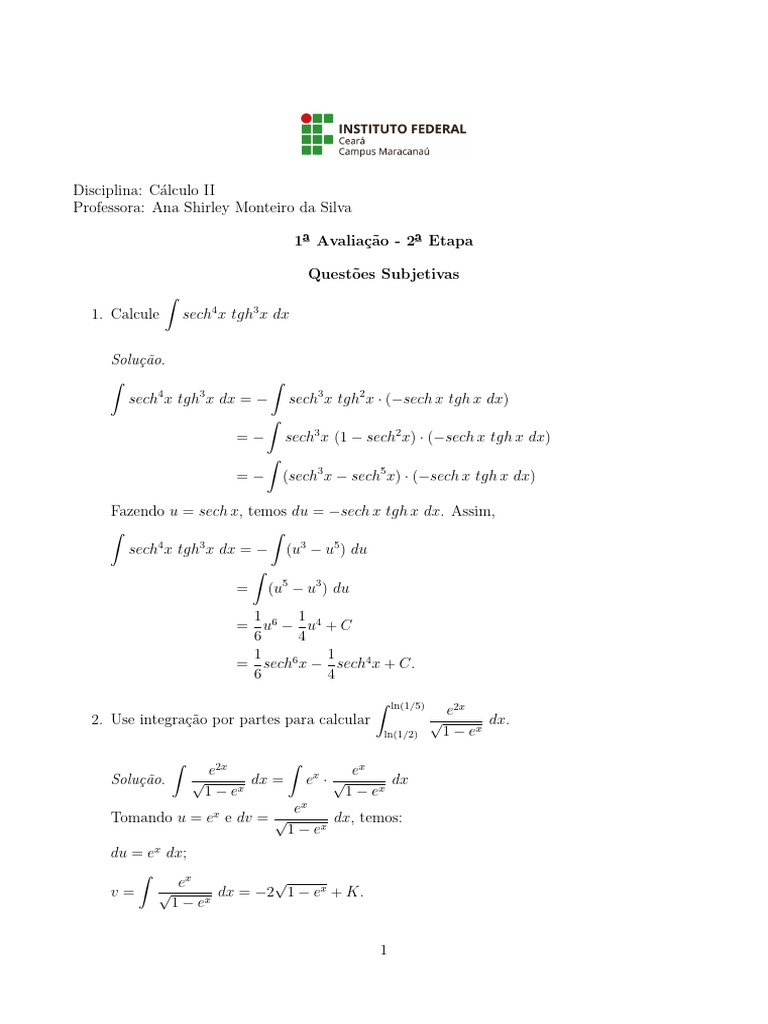A1N2 Cálc2 2021-1 Questões Subjetivas | PDF