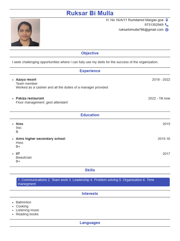 Ruksar Bi Mulla's Professional Profile | PDF