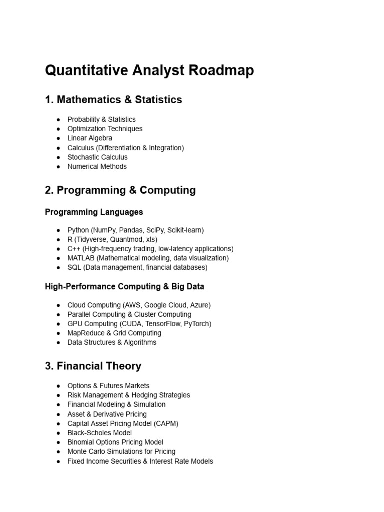 Quantitative Analyst Roadmap | PDF | Mathematical Finance | Applied ...