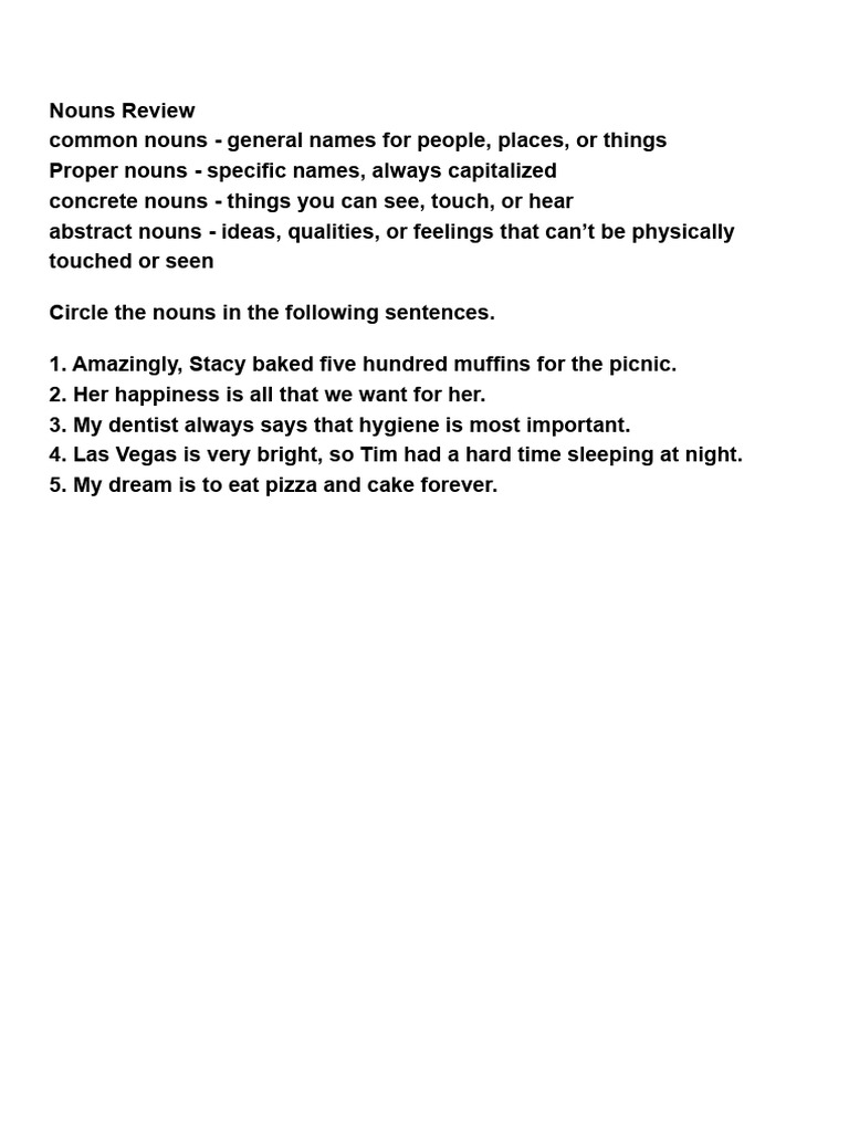 Nouns Review for Grade 2 Students | PDF