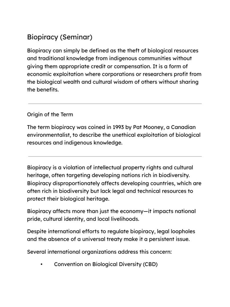 Biopiracy by Mandeep Sandhu | PDF | Traditional Knowledge