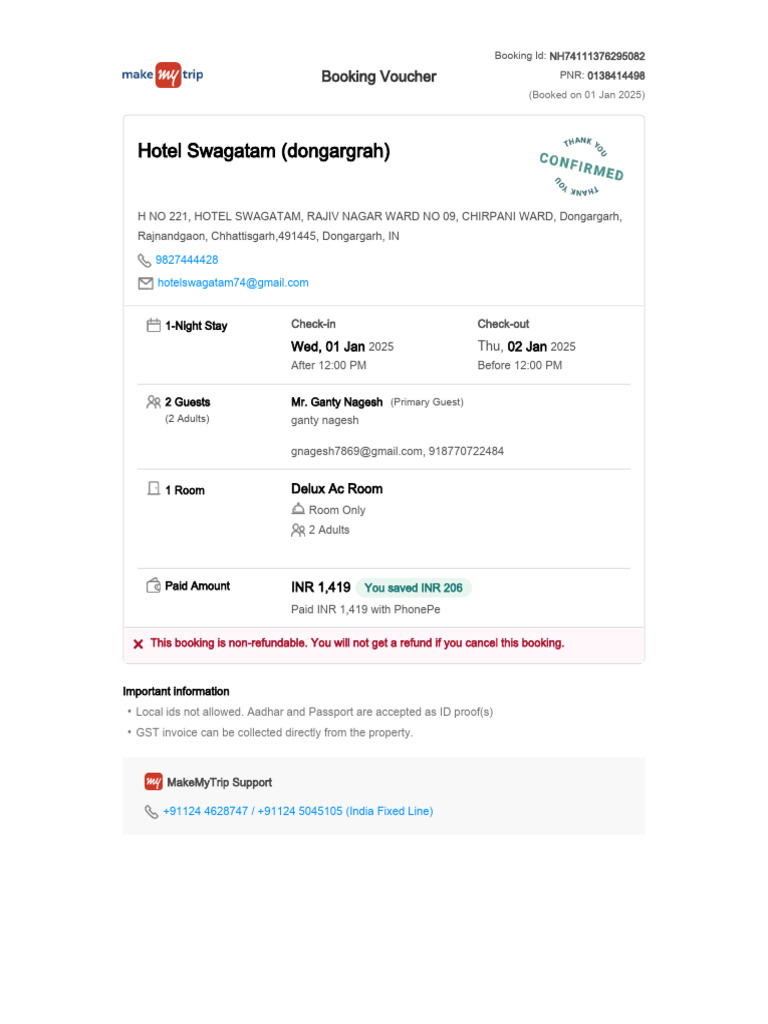 Booking Confirmation Voucher | PDF