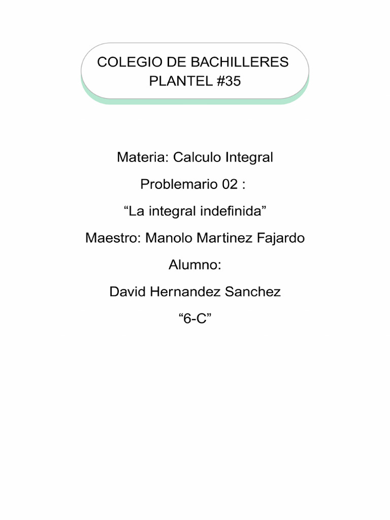 Materia. Calculo Integral Problemario 02 | PDF