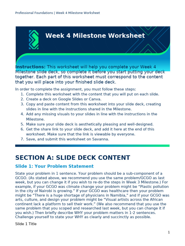Week 4 Milestone Worksheet - Professional Foundations | PDF ...