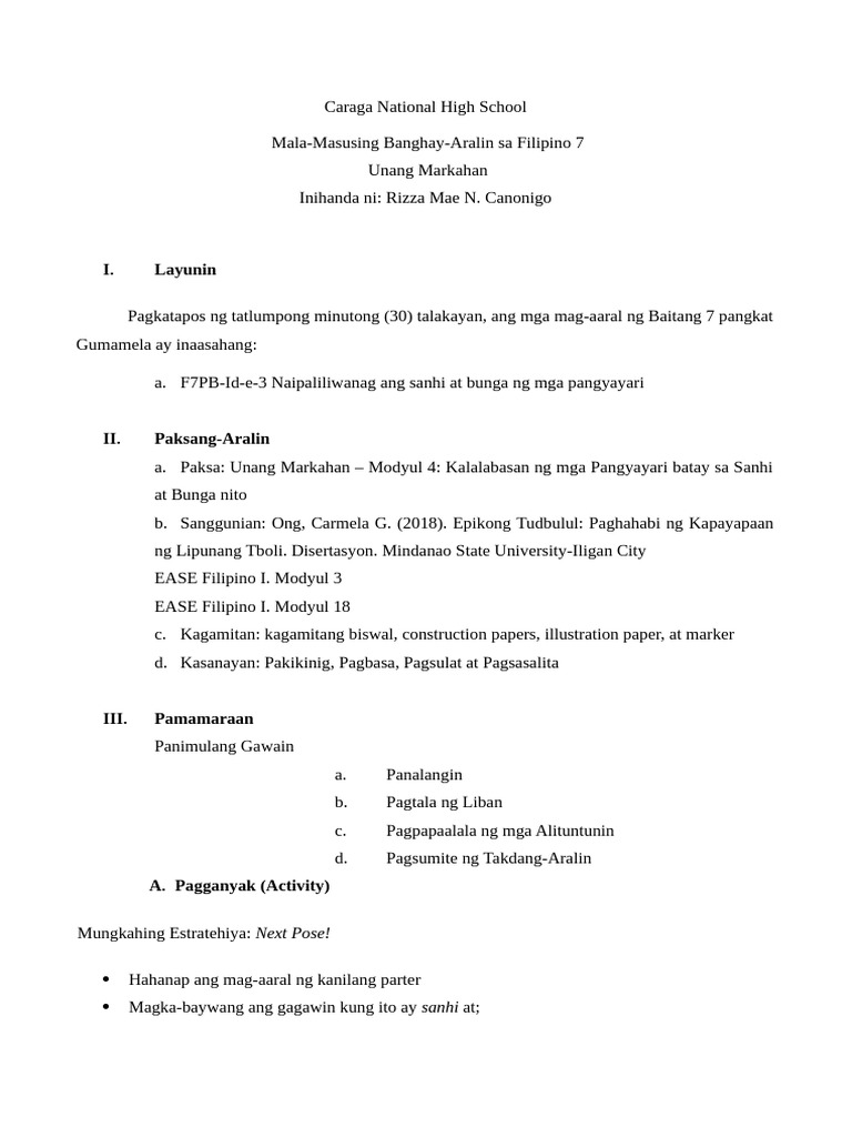 Banghay Aralin Sa Fili105 Rizza | PDF