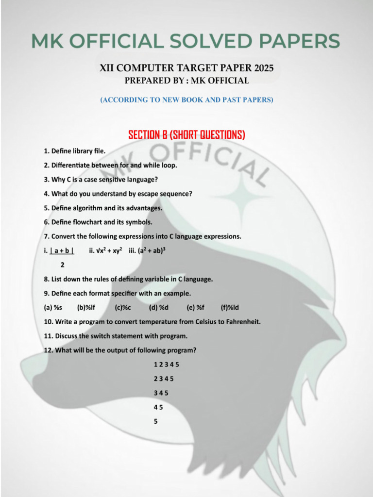Xii Computer Target Paper 2025 by MK Official | PDF