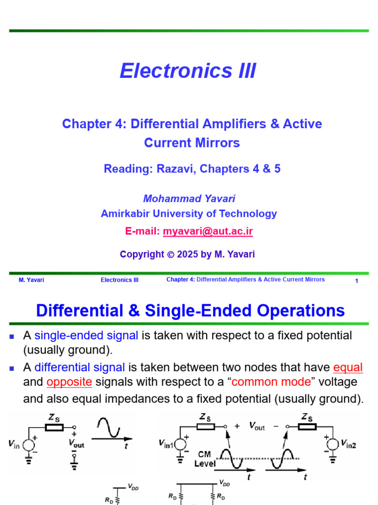 Chapter 4 Differential Amplifiers and Active Current Mirrors | PDF | Amplifier | Electronics