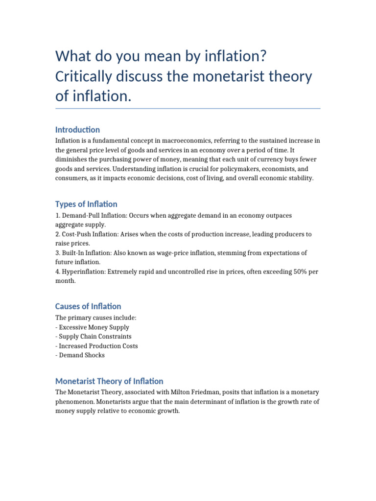 Monetarist Theory of Inflation Explained | PDF