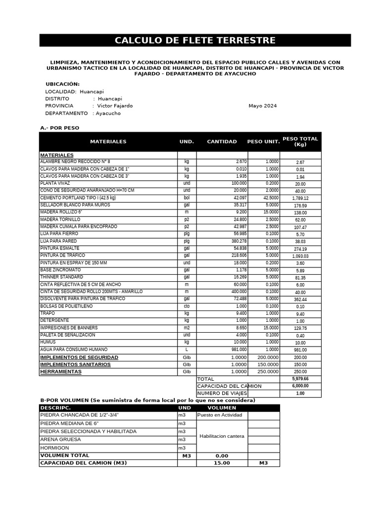 FLETE TERRESTRE HUAMANGA - HUANCAPI | PDF