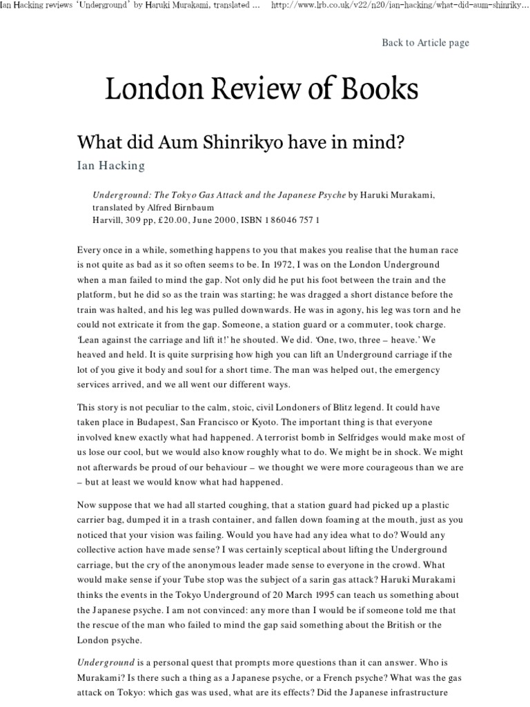 Hacking Reviews Underground' by Haruki Murakami, Translated by Alfred ...