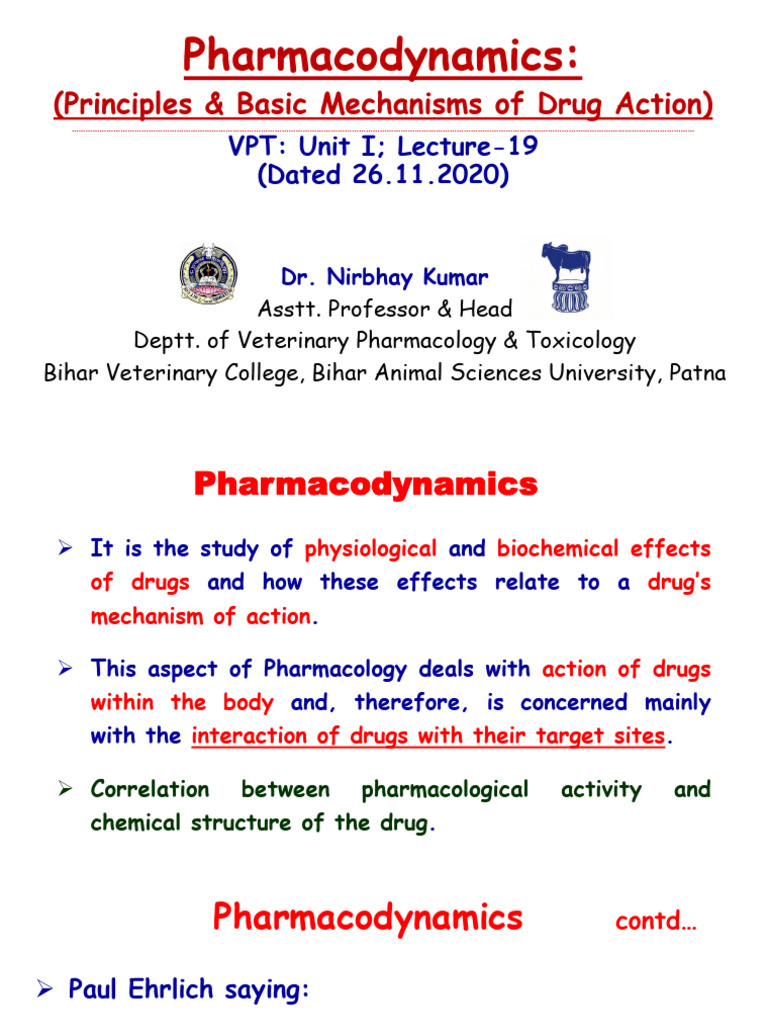 Unit I Lecture 19 - Pharmacodynamics Principles Basic Mechanisms of Drug Action | PDF | Cell ...