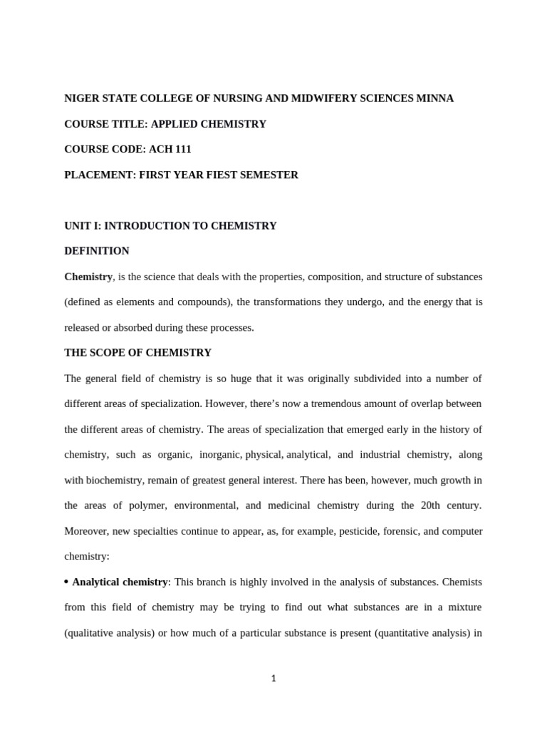 Overview of Applied Chemistry Course | PDF | Chemical Bond | Chemistry
