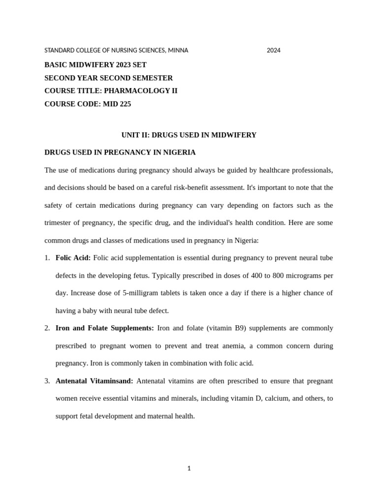 Drugs Used in Midwifery Midwifery PHCL Basic 2023 | PDF | Birth Control | Childbirth