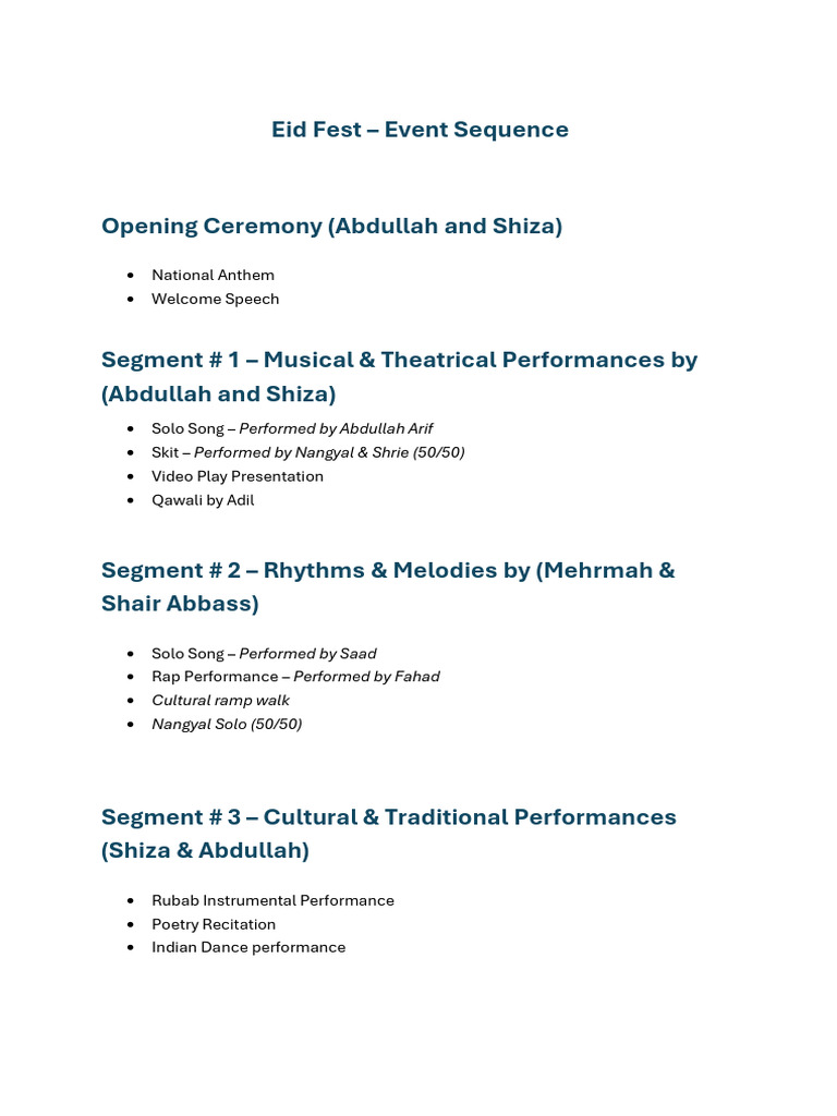 Eid Day Final Segments 2.0 | PDF