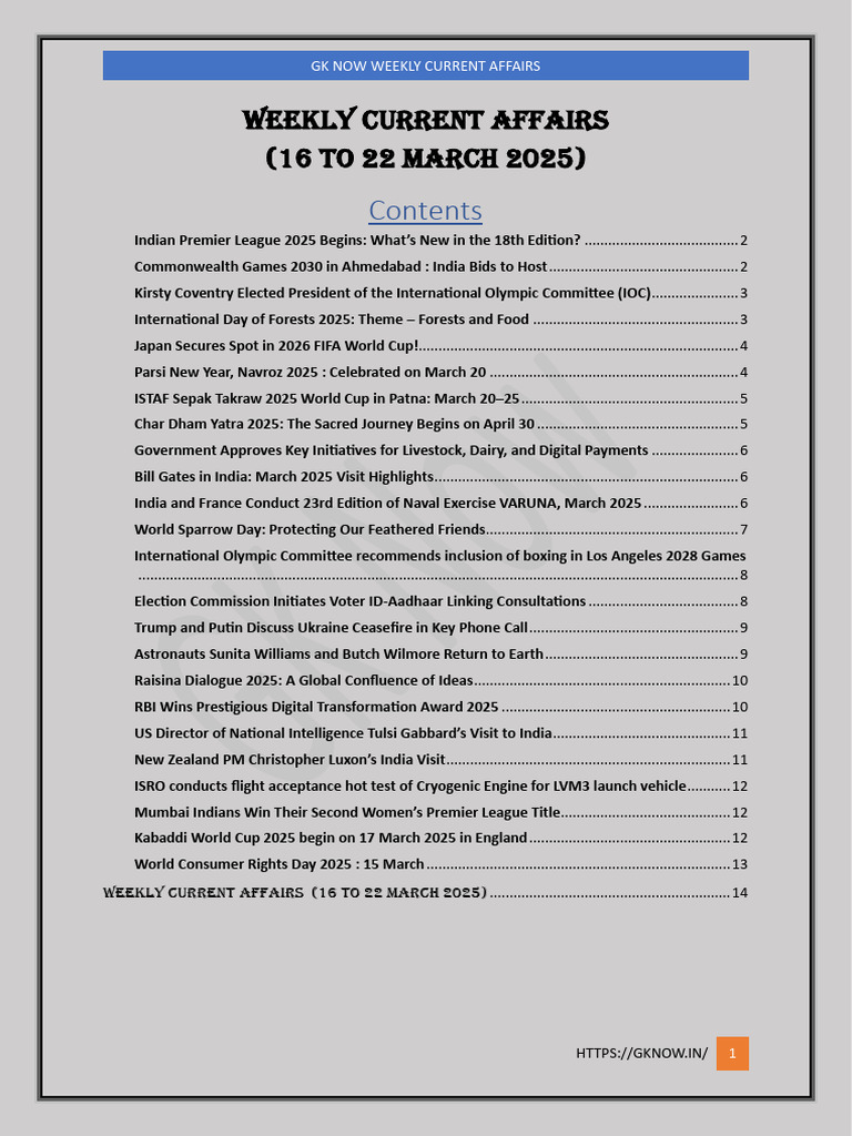 Weekly Current Affairs: March 2025 | PDF | Space X | Space Capsule